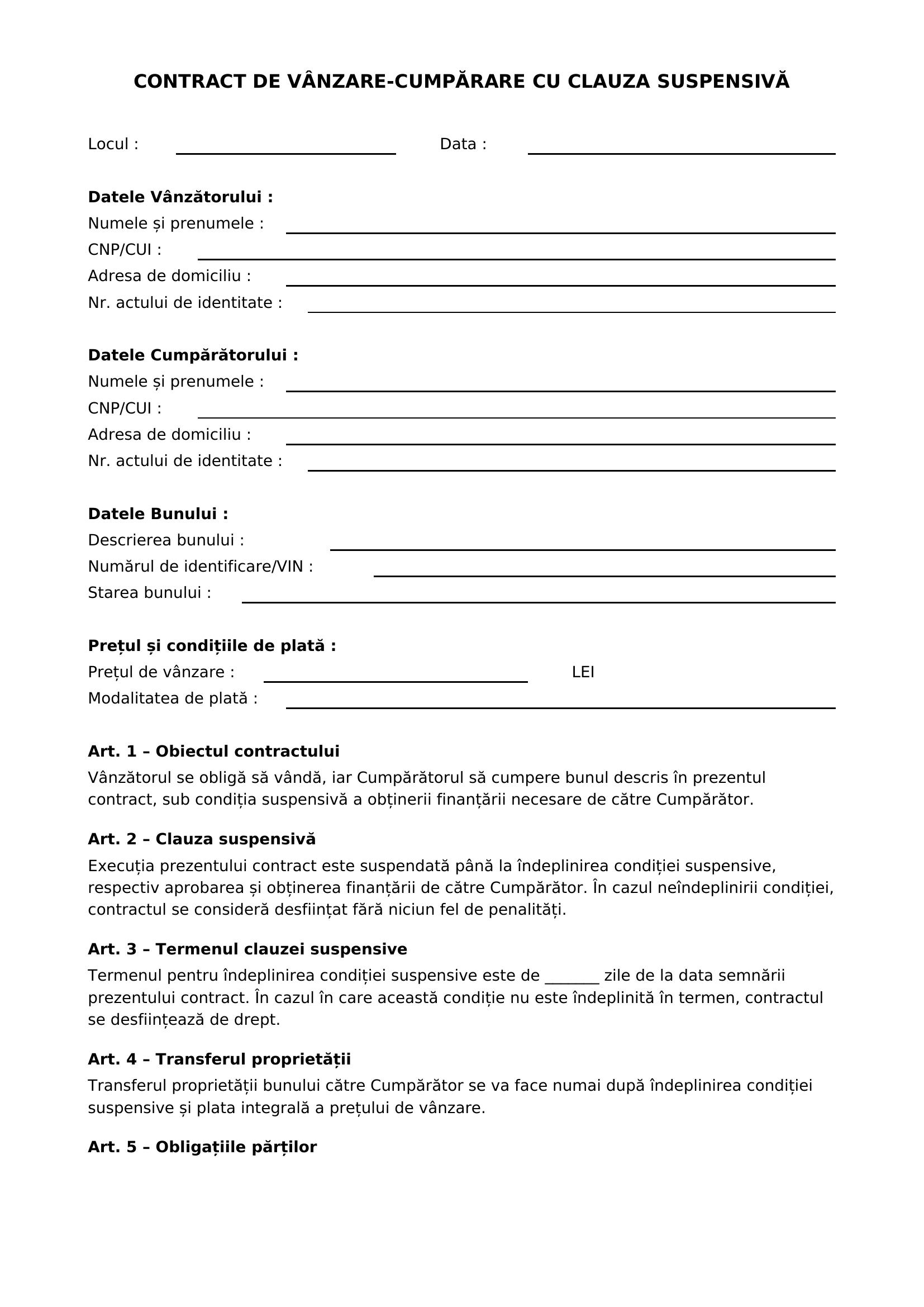 Model Contract Cu Clauza Suspensiva
